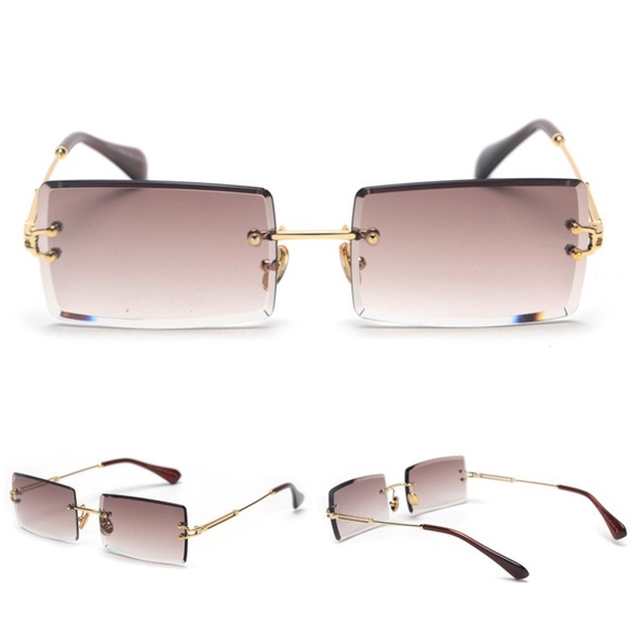 No Brand | Accessories | Vintage Rimless Rectangular Brown Tint ...